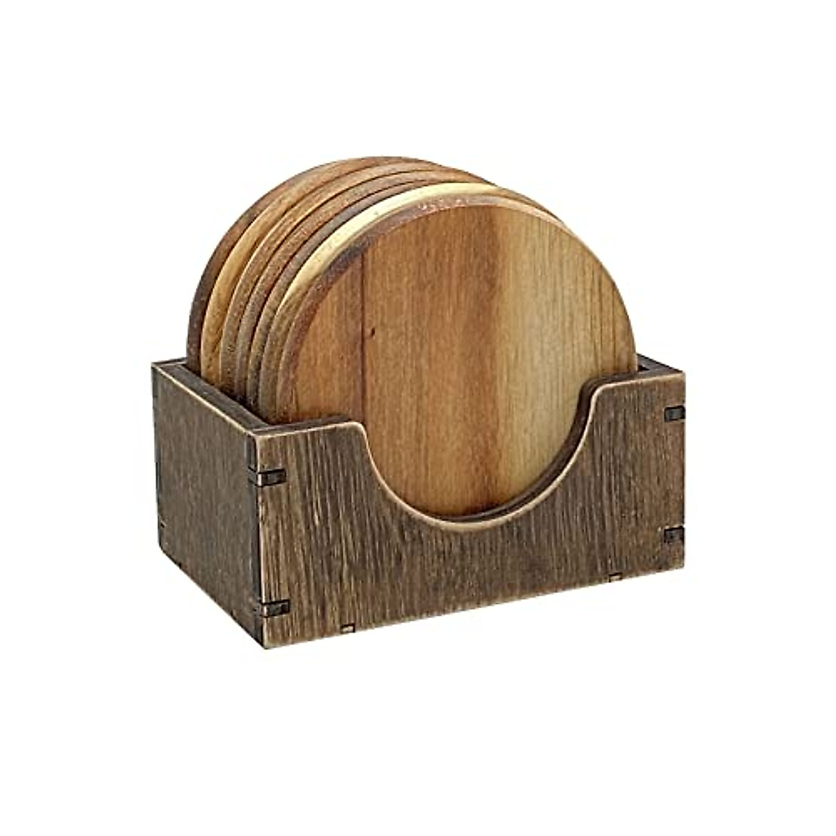 Acacia Wood Drink Coasters with Rustic Holder, 3.68 Inch Round Wooden Coasters,8 Pieces Cup Coasters Set