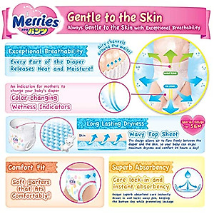 Merries Diapers Size Small (8-17 lbs) 82 Counts – Bundle with Americas Toys Wipes – Baby Diapers Tape Type Safe Materials, Indicator Prevents Leakage, Ultra-Soft for Tummy Packaging May Vary