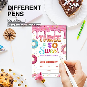 Cute Donut Three is Sweet 3rd Birthday Party Invitations with Envelopes Set of 20 Dessert Sweets Donut 3 Years Old Birthday Party Invites