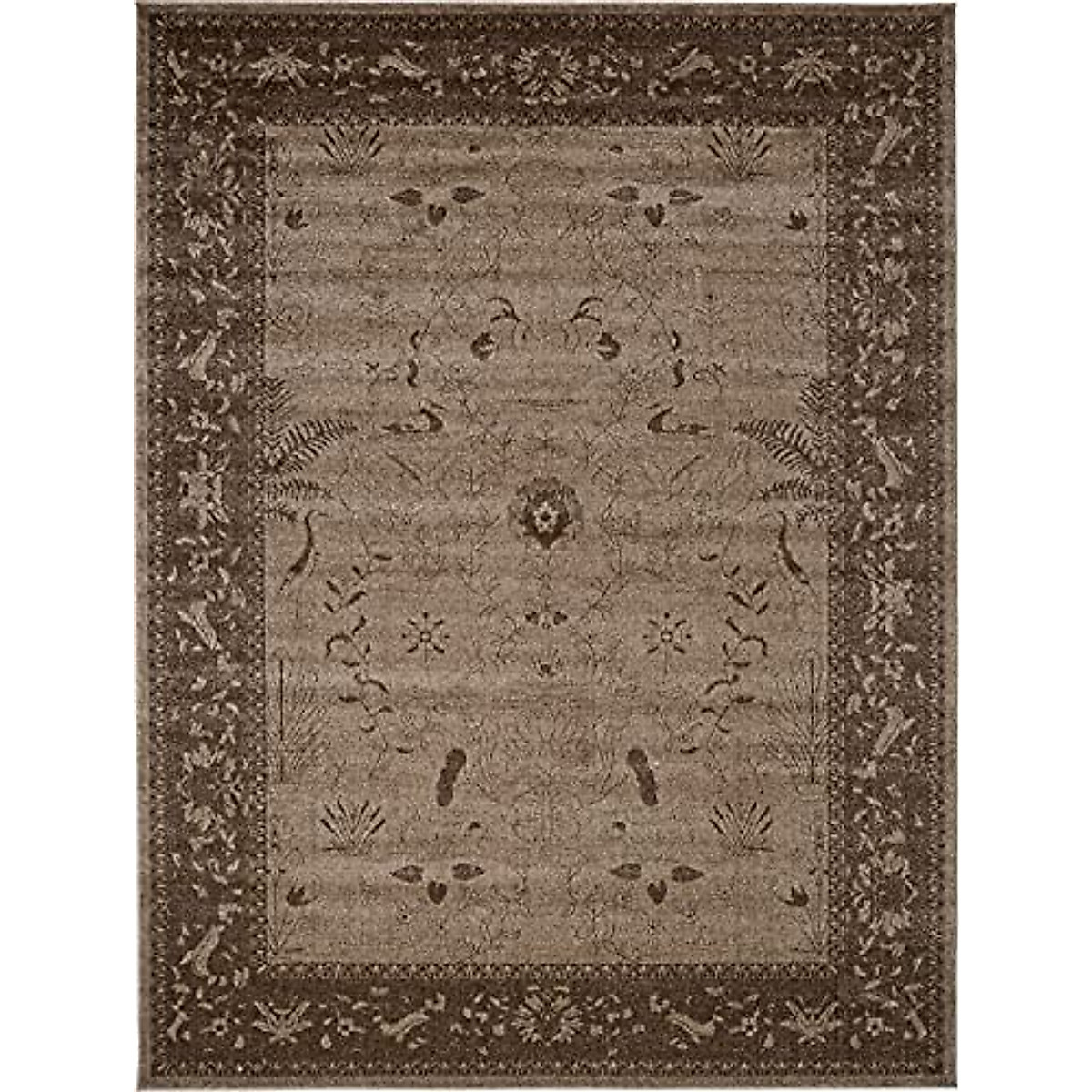 Unique Loom La Jolla Collection Farmhouse, Contemporary, Botanical, Traditional, Vintage Area Rug, 9 x 12 ft, Light Brown/Dark Brown