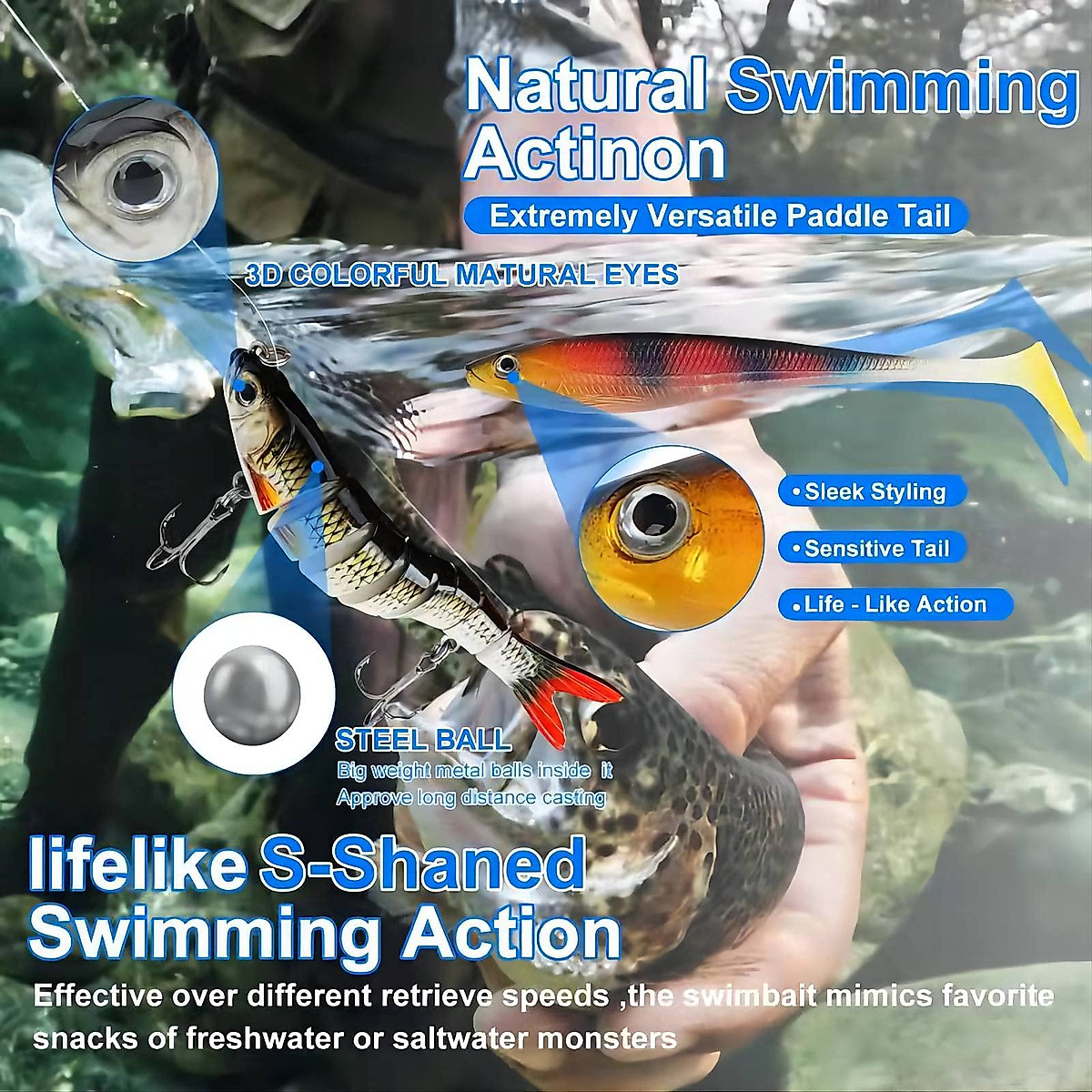 Fishing Lures Tackle Box Bass Fishing Kit Including Animated Lure,Crankbaits,Spinnerbaits,Soft Plastic Worms, Topwater Lures,Hooks,Saltwater & Freshwater Fishing Gear for Bass,Trout, Salmon.