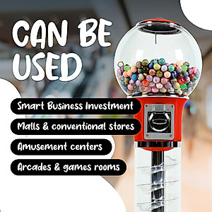 Gumball Machine Spiral Vend - 4’ Height - Set Up for $0.25 - Dispenses 1” Gumballs, Bouncy Balls & Toys in Round Capsules - Spiral Vending Machines for Kids - Bubble Gum Machine - Red