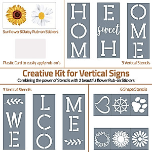Stencil Stuff, Stencils for Painting on Wood, Welcome Stencil, Daisy Decor, Sunflower Stencil, Flower Stencils, Stencils for Crafts Reusable, Large Stencils, Paint Stencils Plus Free Rub-On Stickers