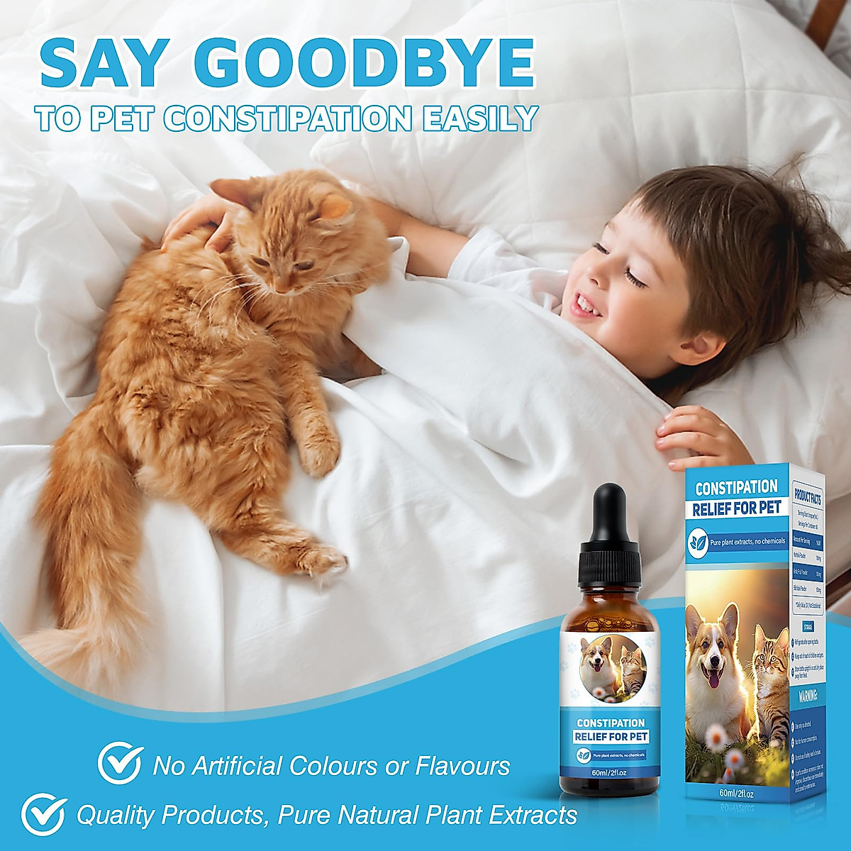 Cat Constipation Relief, Constipation Relief for Cats, Natural Supplements to Aid Digestion Cat Laxative, Dog Constipation Relief for Upset Stomach, Constipation Relief for Dogs-60ml