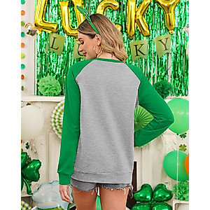 St Patricks Day Womens Loose Fit Novelty Sweatshirt Casual Crewneck Graphic Funny Raglan Shirt Clover L