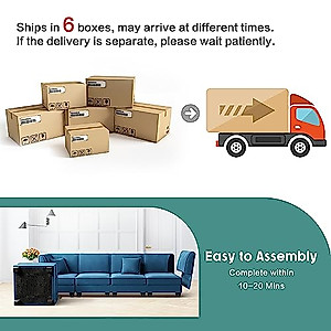 Shintenchi Reversible Modular Sectional Sofa Couch,116" Velvet U-Shaped Sectional Couch Sofa with Ottomans, 6 Pieces Modular Large Sectional Sofa Set for Living Room,Blue