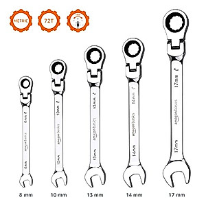 Amazon Basics Flexible Ratcheting Wrench Set - Metric, 5-Piece