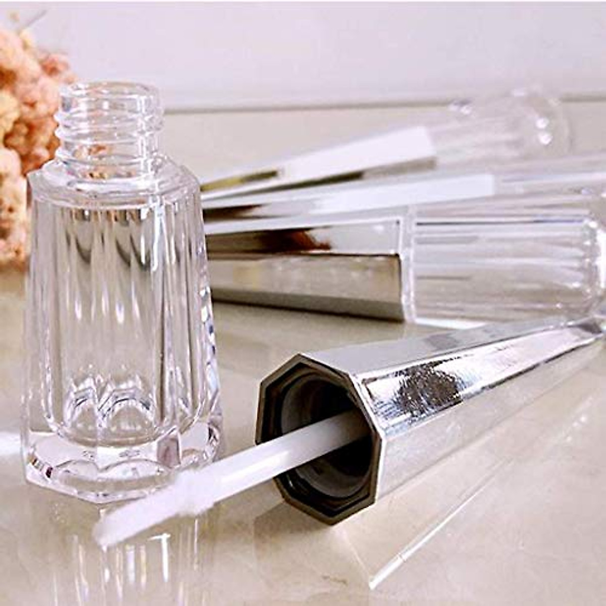 Healthcom 6 Pcs 7ML Clear Lip Gloss Tubes with Heart Brush Diamond Empty Lip Balm Container Lipstick Tube with Silver Lid DIY Refillable Bottles Makeup Sample Bottle Cosmetic Travel Gloss Containers