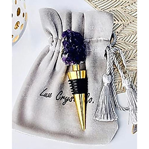 LUXE CRYSTAL CO. Natural Amethyst Teeth Raw Crystal Wine Stopper Bottle Gold Silver Handmade Wine Champagne Gifts for Her Bridal Shower Minimalist Decor (Silver)