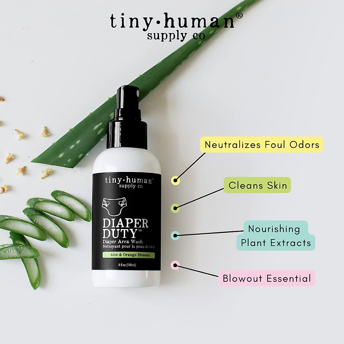 Diaper Duty Diaper Area Wash 4oz (2 Pack), Orange Blossom & Aloe, Gentle Cleansing Spray for Cloth Diapers, Calming & Soothing