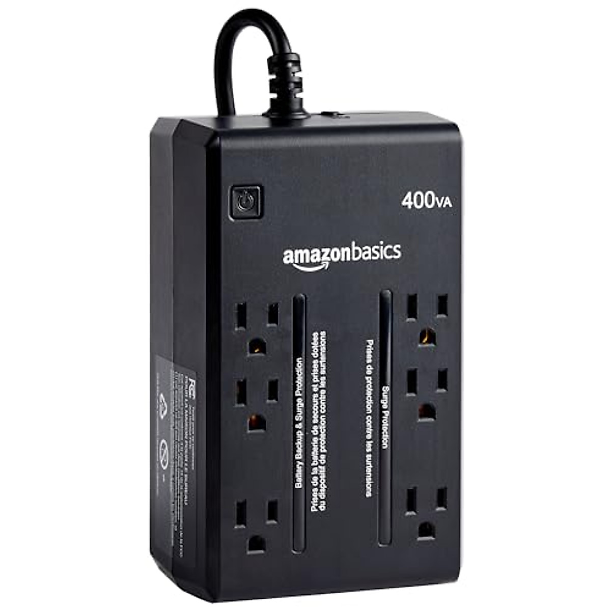 Amazon Basics Standby UPS 400VA 255W Surge Protector Battery Power Backup, 6 Outlets - Black