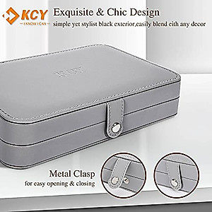 KCY Jewelry Box for Women Girls,Small Travel Jewelry Organizer Case,PU Leather Portable Jewellery Storage Boxes Display Holder for Ring Earrings Necklace Bracelet Bangle , Men Teen Kids Gift, Grey