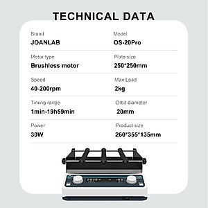 JOANLAB Lab Orbital Shaker Mixer 40-200rpm Adjustable, Timed and Continuous Modes,Digital Orbital Rotator Shaker (OS-20PRO)