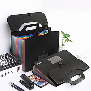 2Pack 13 Pockets Expanding File Folder with Handle, A4 Letter Size Portable Accordian File Organizer, Document Folder with Handle for School, Office, Home - Black
