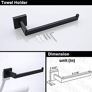 TURS 5-Pieces Bathroom Hardware Set Black Towel Bar Holder Set Stainless Steel Bath Accessories Set Wall Mounted, Q7BK-P5