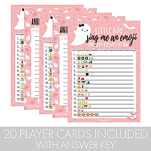 DISTINCTIVS Pink A Little Boo is Almost Due Girl Baby Shower Games - Animal Pregnancy and Emoji Picture Guessing Game (2 Game Bundle) - 20 Dual Sided Cards, Halloween Baby Shower