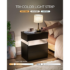 Bingoday Nightstands Set of 2 LED Tall Nightstand Set of 2 Modern LED Bedside Tables Set of 2 with 3 Drawers for Bedroom Living Room