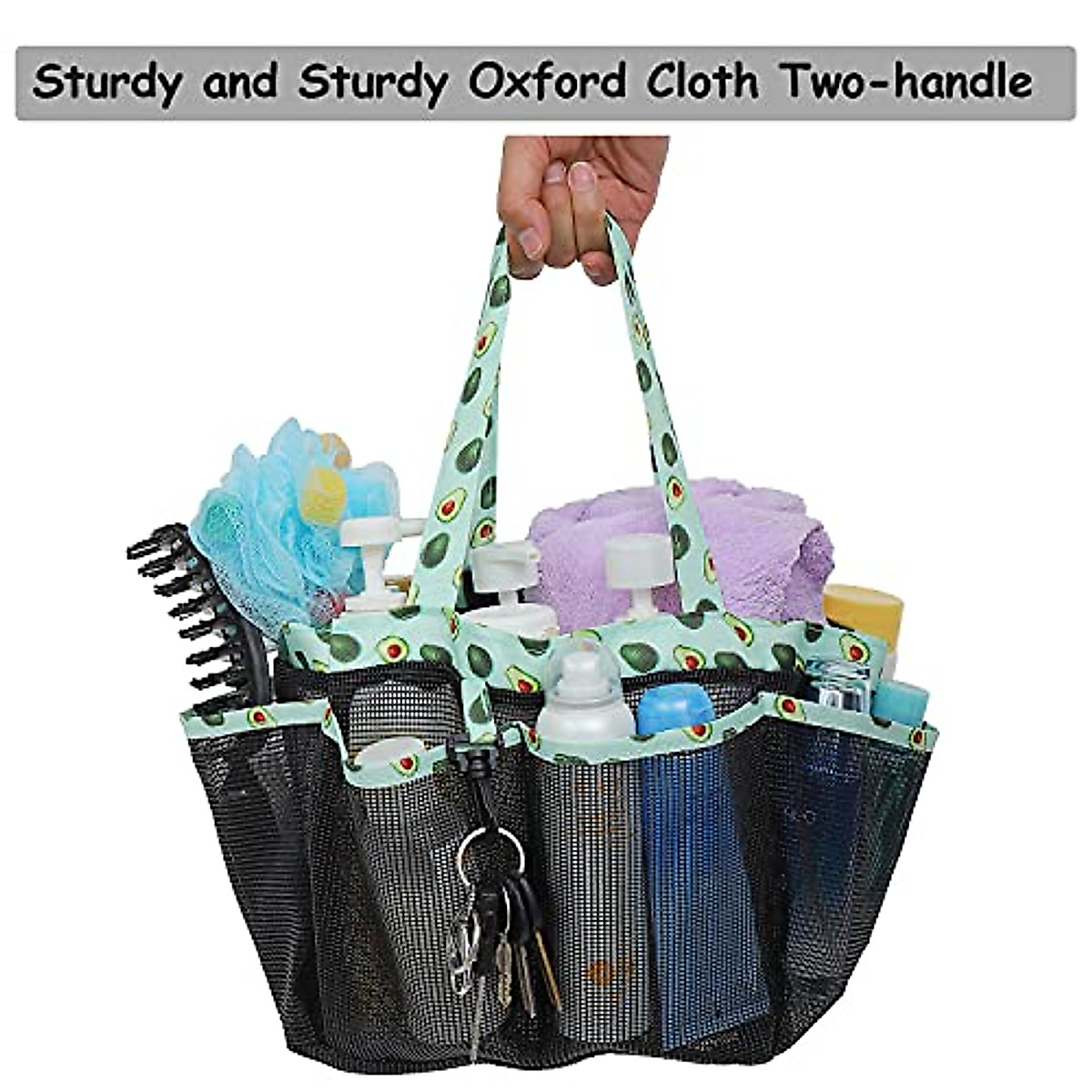 Mesh Shower Caddy Tote for College Dorm Room Essentials, Hanging Large Portable Shower Tote Bag Toiletry Organizer with Key Hook for Bathroom Accessories(nyg)