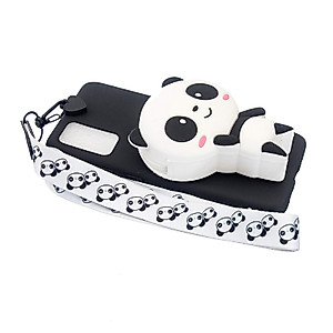 Yewos Case Compatible with Oneplus Nord N10 5G,3D Cute Animals Pandas Cartoon Soft Black Silicone Wallet Case with Wrist Strap,Pretty Kawaii Funny Kids Teens Girls Shockproof Protective Cover