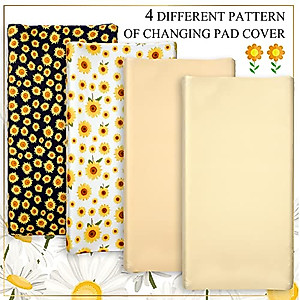 4 Pieces Muslin Sunflower Changing Pad Cover Diaper Floral Change Table Sheets Nursery Changing Pad Sheets Diaper Pad Cover for Baby Boys Girls, 31.5 x 15.75 Inches