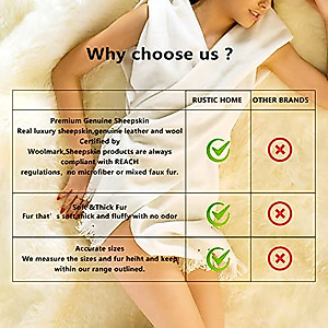 Rustic Home Genuine Sheepskin Rug, ECO-Tan New Zealand Fur Area Rug, Luxury New Zealand Pelts, Naturally Silky Soft Lambskin, Thick & Fluffy, Large for Bedroom & Living Area. (2'x3.25', Ivory)