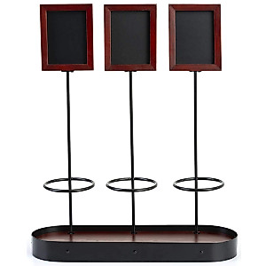 Displays2go Countertop Wine Bottle Sign Display, 3 Chalkboards – Mahogany (WINCNTCHK3)