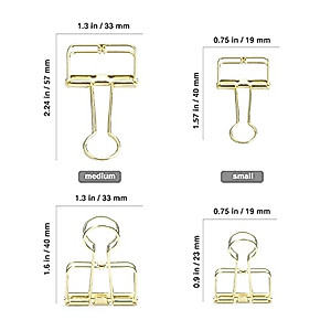 20 Pieces Gold Wire Binder Clips Assorted Sizes Stainless Steel Hollow Binder Clips Clamps for Paperwork, Sewing, Crafts, Kids, Teacher, Office School Supplies, Food Packages (10 Medium & 10 Small)