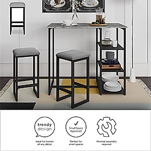 MFCHY 3 Piece Metal Bar Set with Faux Concrete Top Table and Upholstered Stools Kitchen Furniture Set