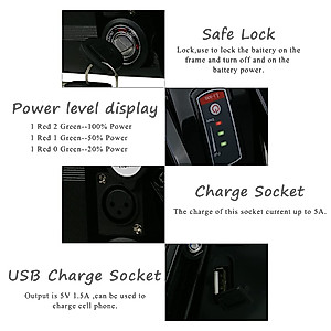 Co-well (US Warehouse E-Bike Battery 36V 48V- 10AH 13AH 15AH 18AH Lithium Ion Battery with Charger for 250W 350W 500W 700W 1000W Electric Bike Battery Mountain Bike Motor (36V15AH (200-700w) Black)