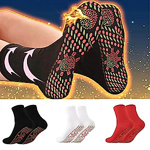 Ntpwenla 1 Pair Self-Heating Magnetic Socks Men Women,Washable Winter Warm Long Socks Tourmaline Self Heated Socks Thermal Insulated Heated Socks Sports Outdoor Hiking Climbing