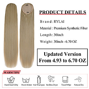 YIBANG 30inch Long Straight Drawstring Ponytail Synthetic High Puff Ponytail Hair Pieces With Comb Clip in Straight Ombre Blond Ponytail Clip in Hair Extensions Smooth &Soft(MT27/613)…