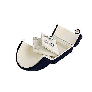 Svea Display Navy Blue Velvet Premium Grade Jewelry Box for Earrings Necklace Double Layer Modern Unique Design Packaging Gift for Her (Jewelry is not included)