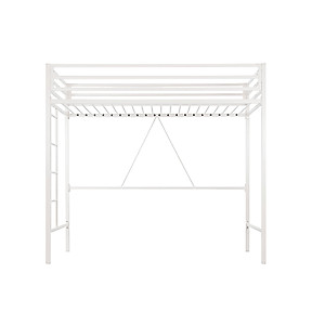 Allewie Metal Loft Bed Twin Size with Full Length Guardrail, Space-Saving Design for Dorm, No Box Spring Needed, Matte White
