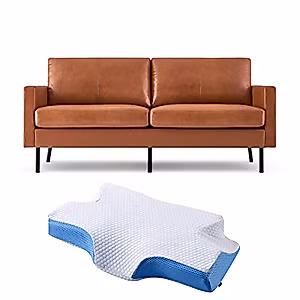 Z-hom 70" Top-Grain Leather Sofa and Cervical Pillow