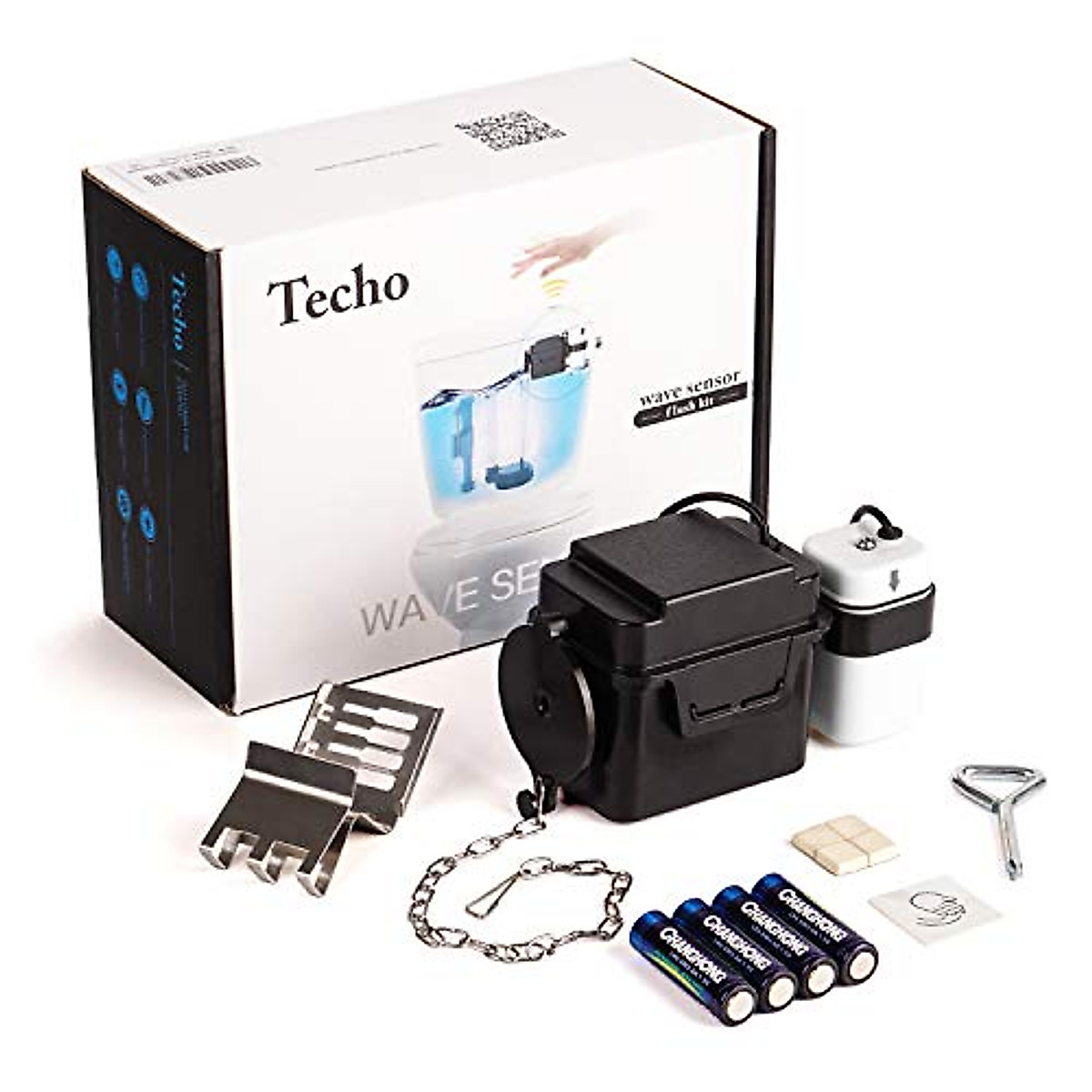 Techo Touchless Toilet Flush Kit with 8” Sensor Range, Adjustable Sensor Range and Flush Time, Automatic Motion Sensor Powered by Batteries