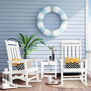 hOmeQomi Rocking Chairs Set of 2, All Weather Resistant Poly Lumber Outdoor Porch Rocker, Rocking Chairs for Outdoor, Indoor, Patio, Deck, Garden, Backyard, Load Bearing 380 lbs - White