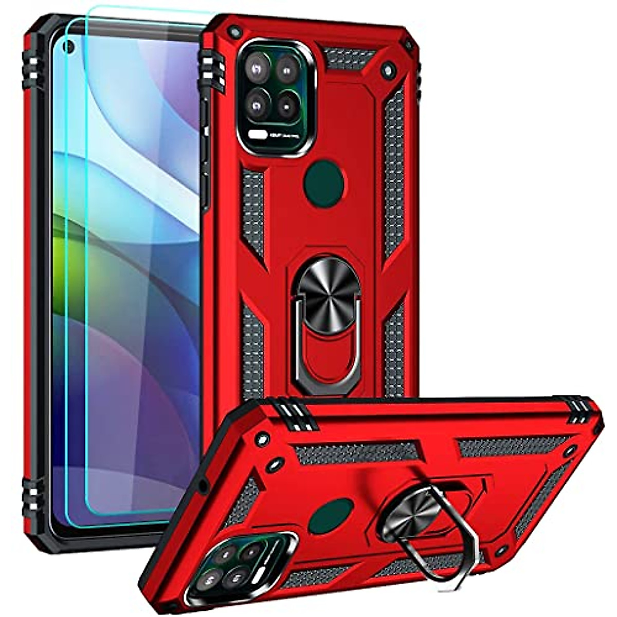 SunRemex for Moto G Stylus 5G 2021 Case with [2 Pack] HD Screen Protector. (Not Moto G Stylus 5G 2022) for Kickstand [Military-Grade] 16ft Drop Tested Cover for Motorola Moto G Stylus 5G 2021 (Red)