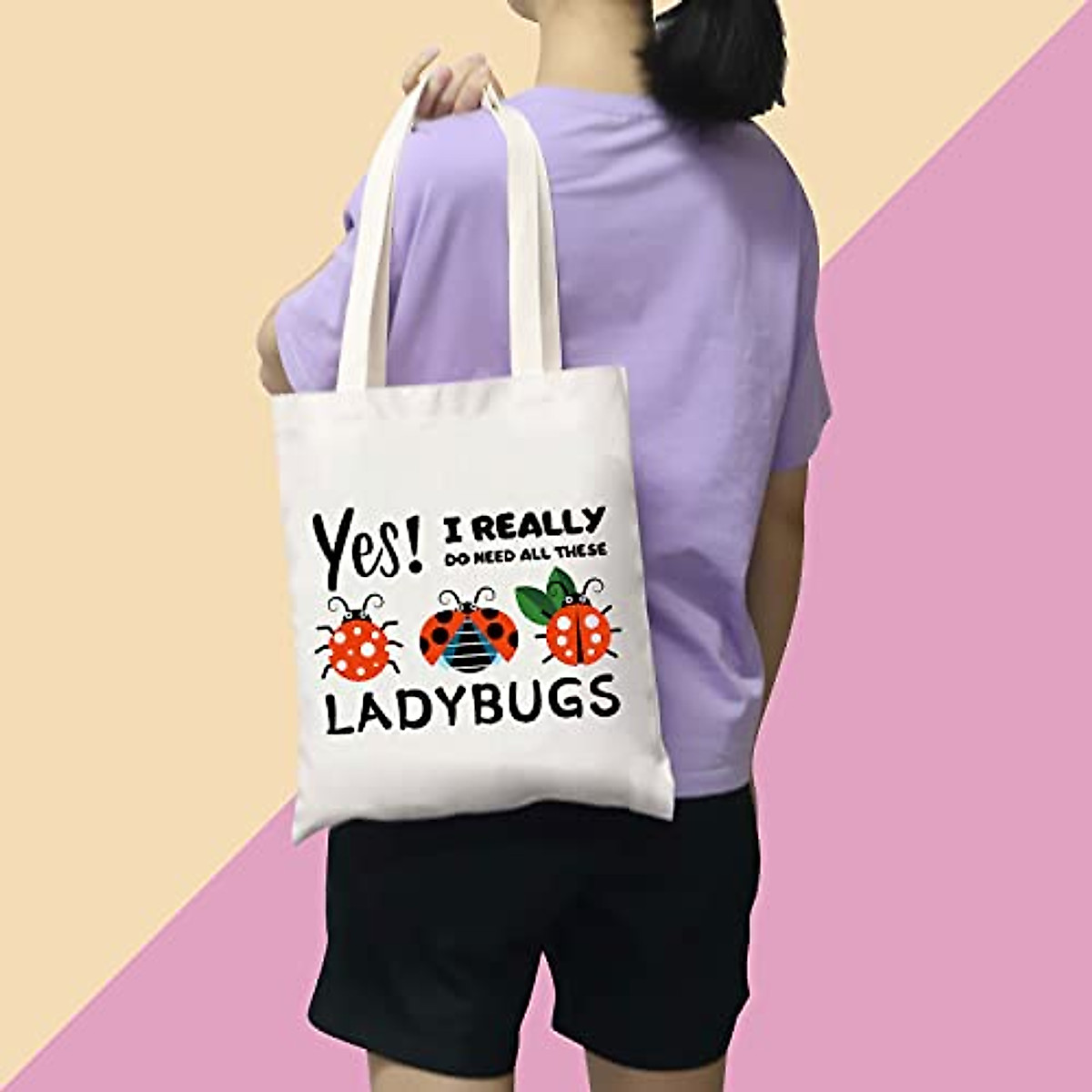 BDPWSS Ladybug Tote Bag For Women Good Luck Ladybug Lover Gift Yes i Really Do Need All These Ladybugs Canvas Handbag (Do need ladybugs TG)