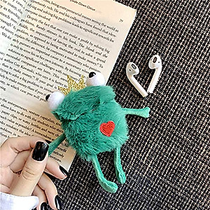 UnnFiko Fluffy Frog Airpods Case, 3D Furry Cartoon AirPods Soft Fur Warm Protective Case Covers (Frog King)