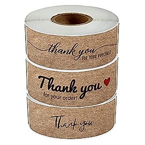Thank You Rectangular Sticker Roll, Kraft Paper Thank You Label Stickers, 360 Pcs 3 x 1 inch Unique Designed Labels for Envelope Packaging Bags and Handmade Products by HubHnb