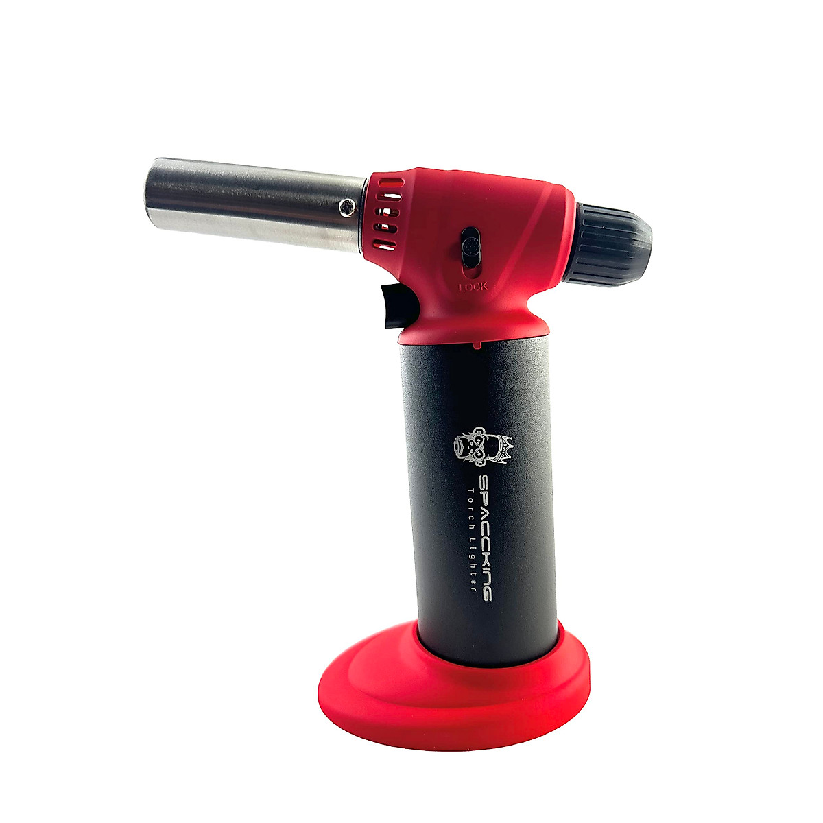 Space King Tall Wind-Proof Torch Lighter - Adjustable Flame - Child-Lock - Perfect for Camping, Kitchen, Backyard, Travel, Beach, BBQ, Mountain, Outdoors, Travel, Garage, and More. (Red)