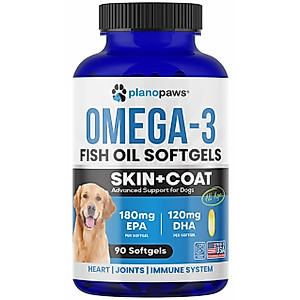 Omega 3 Fish Oil for Dogs - Salmon Oil for Dogs - Dog Fish Oil Supplement May Help Shedding, Allergy, Itch Relief - Supports Dry Skin, Joints - Dog Skin and Coat Supplement - 90 Fish Oil Pills EPA DHA