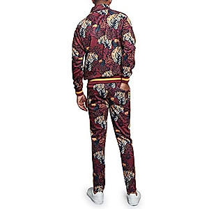 G-Style USA Men's Royal Floral Tiger Track Suit ST559 - Burgundy - 2X-Large