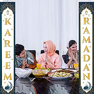 BTZO Ramadan Kareem Porch Banner,Eid Mubarak Door Banner Decoration Hanging Cover Sign for for Home Ramadan Eid Al-fitr Party Supplies