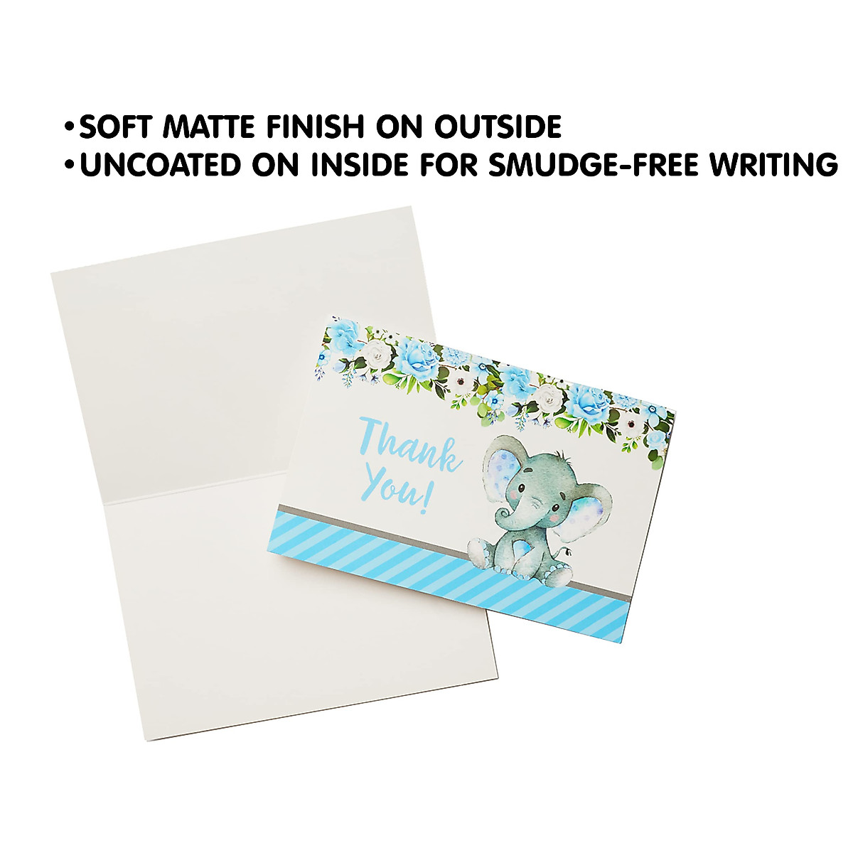 All Ewired Up 50 Blue Elephant Boy Baby Shower Birthday Thank You Cards with Designed Envelope Interior and Matching Seal