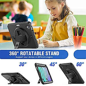 Timecity iPad Mini 6 Case, iPad Mini 6th Generation Case (8.3 inch) 2021 Released: with Strong Protection, Screen Protector, Hand Strap, Shoulder Strap, 360° Rotating Stand, Pencil Holder - Black