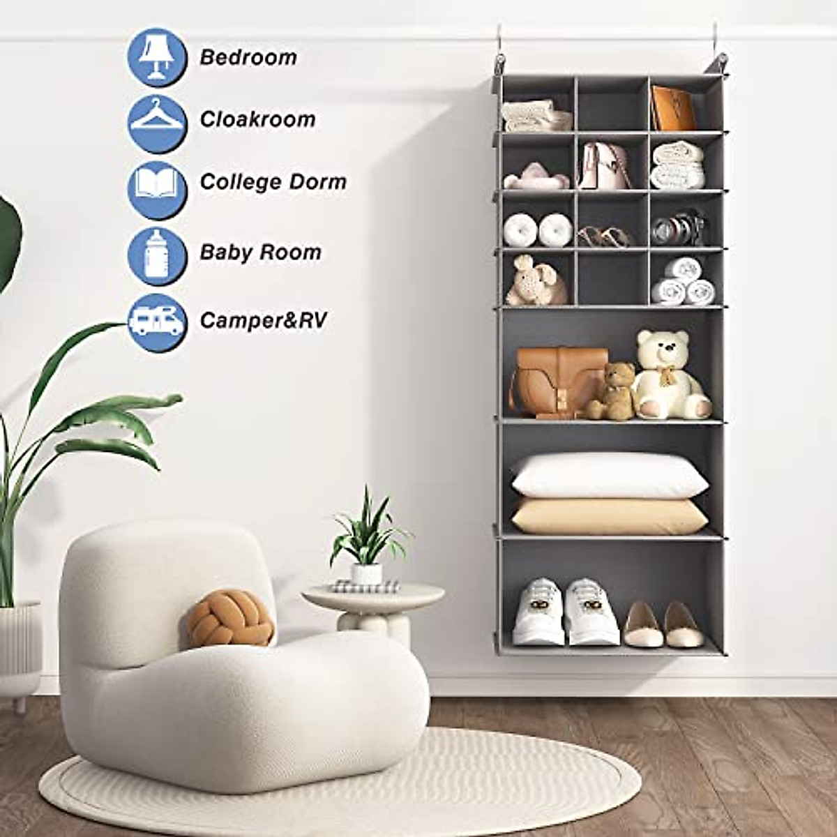 Fixwal Hanging Closet Organizer Storage 15 Section Clothes Drawers & Shoe Shelves Space Saving Clothes Shoes Accessories Holder & Storage for Bedroom Nursery Cloakroom Or RVs