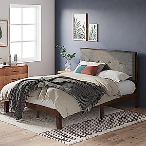 ZINUS Moiz Wood Platform Bed Frame with Adjustable Upholstered Headboard / Solid Wood Bed / Wood Slat Support / No Box Spring Needed / Easy Assembly, Queen