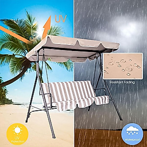 Timoau Porch Swing Canopy, Replacement Waterproof Swing Top Cover, 3 Seater Garden Swing Seat Canopy Cover，Durable Outdoor Sun Shade Patio Swing Canopy Awning (Khaki, 77 * 43)