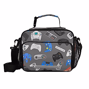 Video Game Controller Lunch Bag for Women Men Gamepad Joystick Insulated Cooler Tote Bag with Adjustable Shoulder Strap Large Capacity Reusable Leakproof Picnic Lunch Box Outdoor for Adult Office